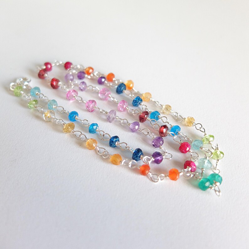 Delicate Rainbow Gemstone Necklace - Etsy