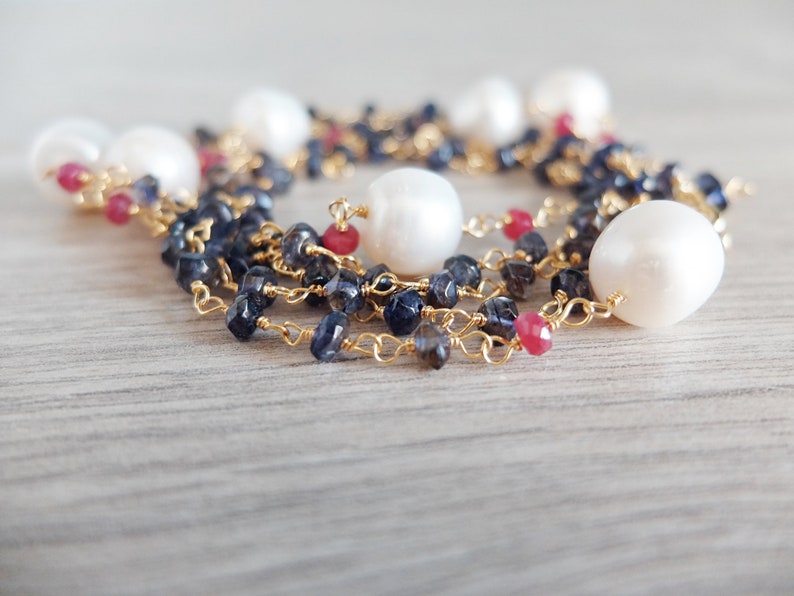 Iolite, Ruby and Baroque Pearl Necklace - Etsy