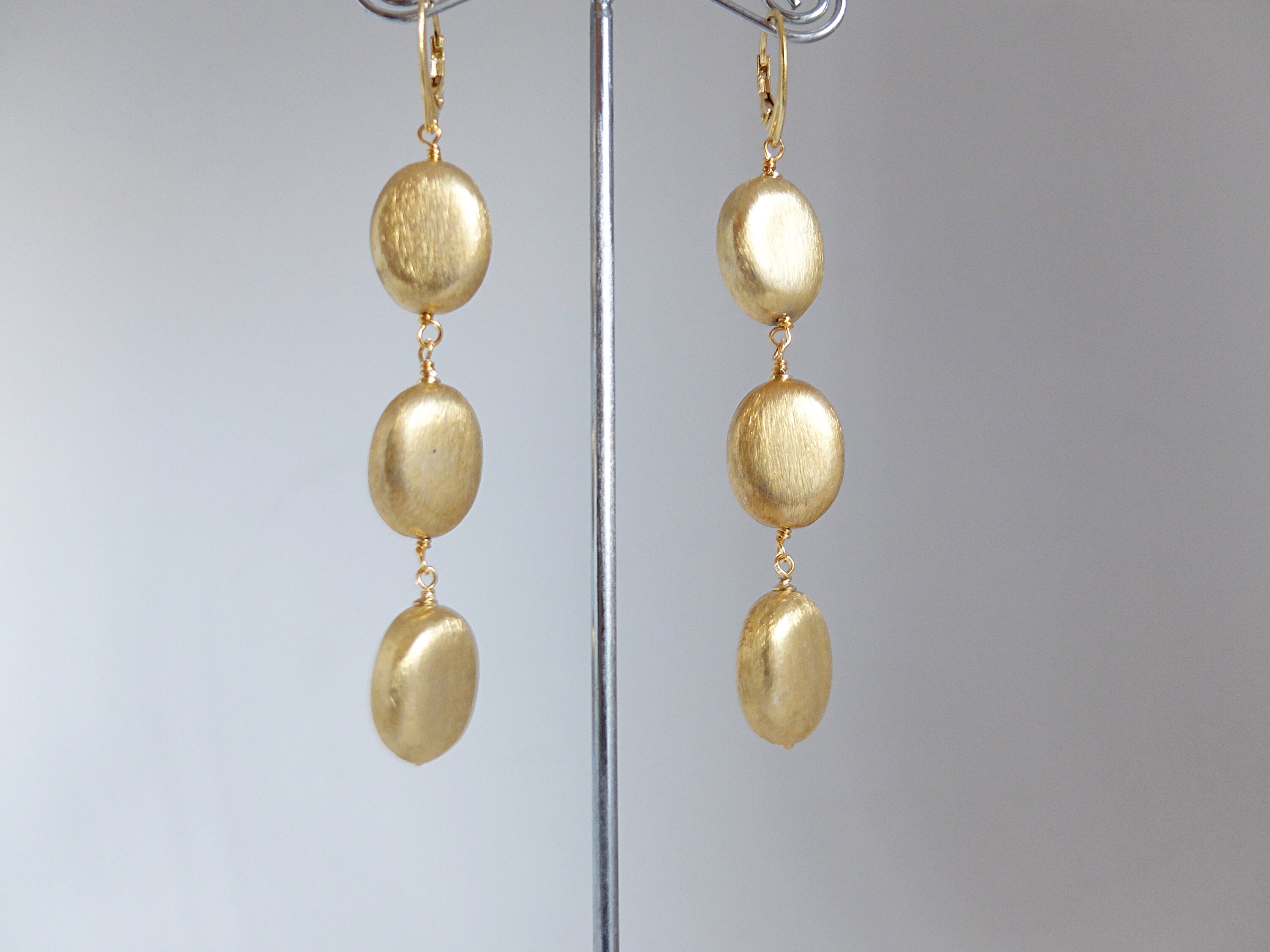 Brushed Gold Earrings gold long pendant | Etsy