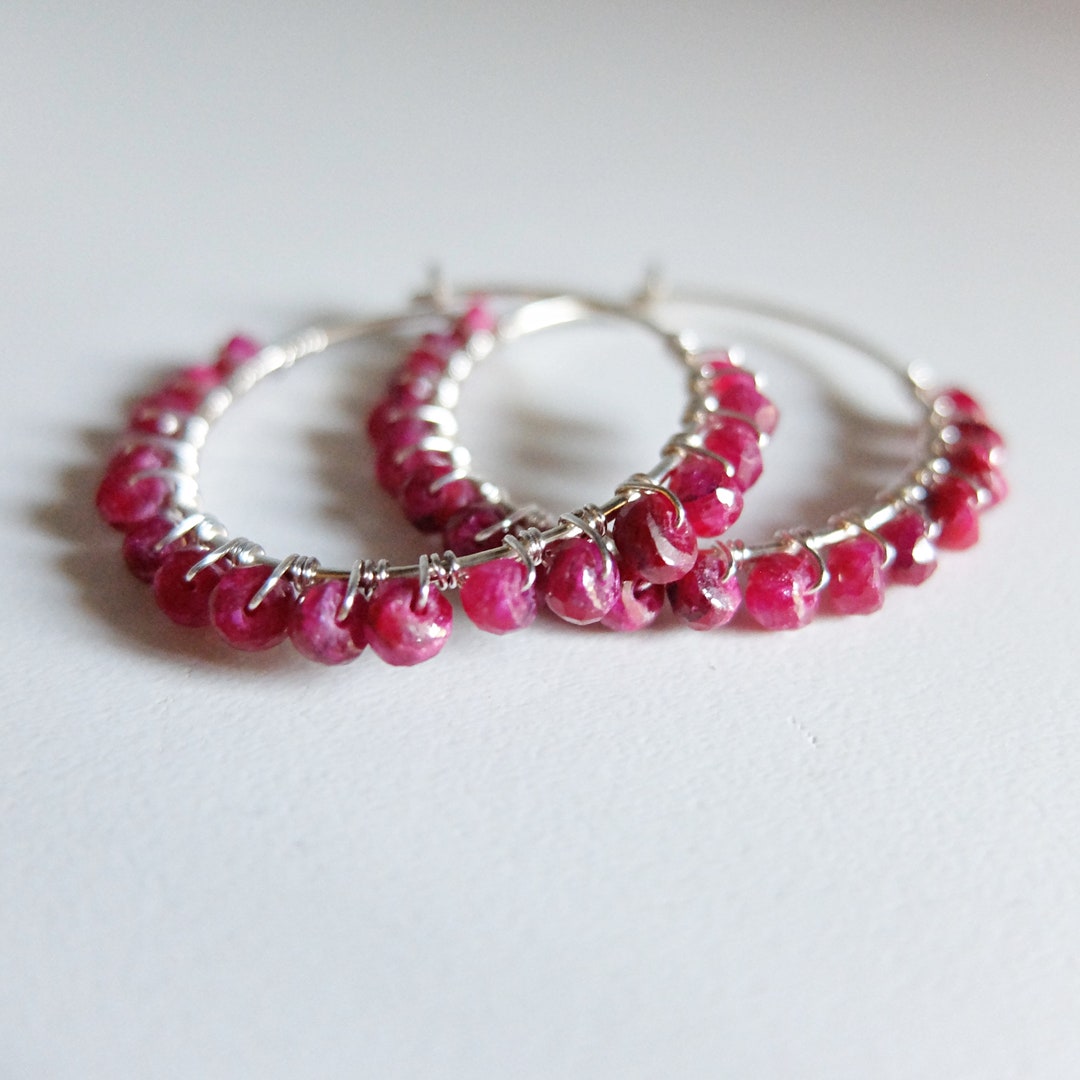 Raw Ruby Hoop Earrings , Genuine Ruby Earrings - Etsy