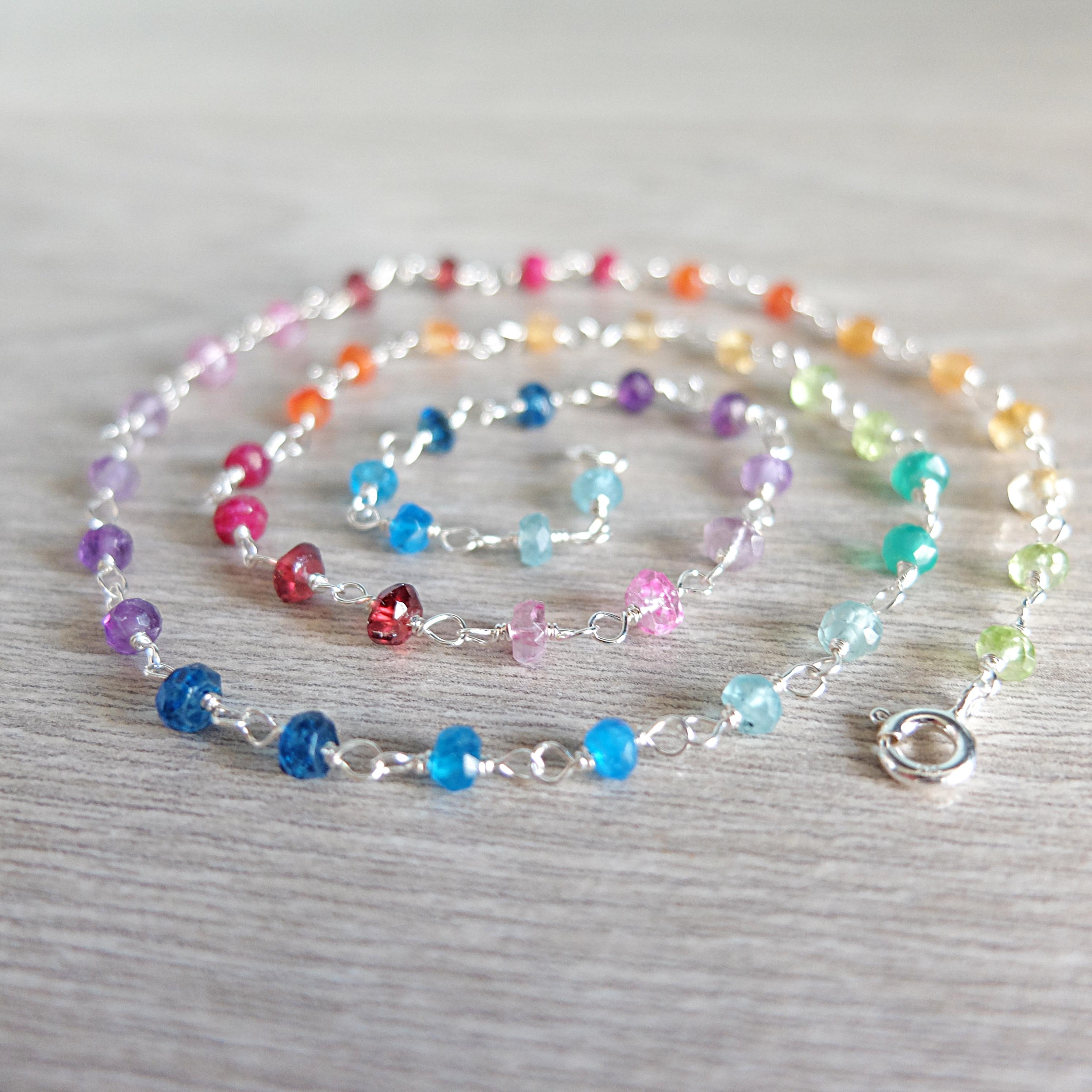 Delicate Rainbow Gemstone Necklace - Etsy