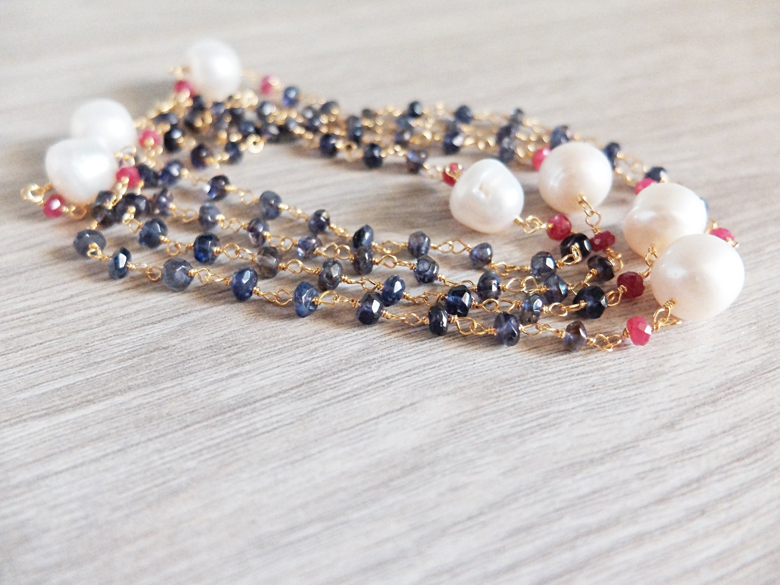 Iolite, Ruby and Baroque Pearl Necklace - Etsy