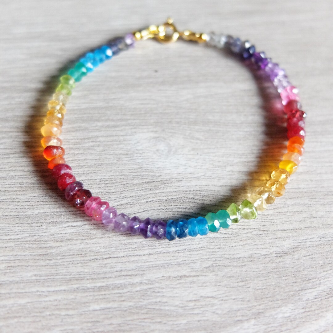 Rainbow Gemstone Bracelet, Shaded Vivid Color Bracelet - Etsy