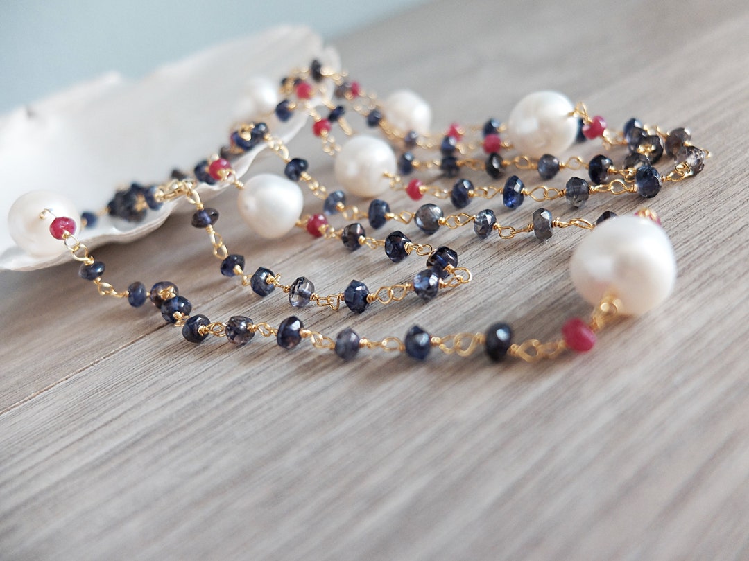 Iolite, Ruby and Baroque Pearl Necklace - Etsy