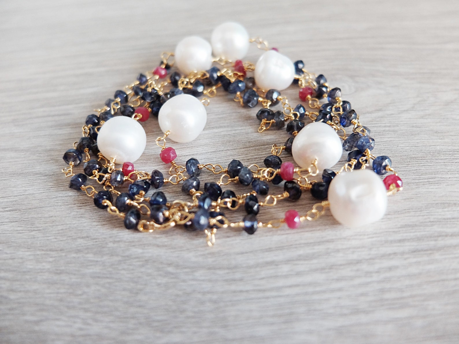 Iolite, Ruby and Baroque Pearl Necklace - Etsy