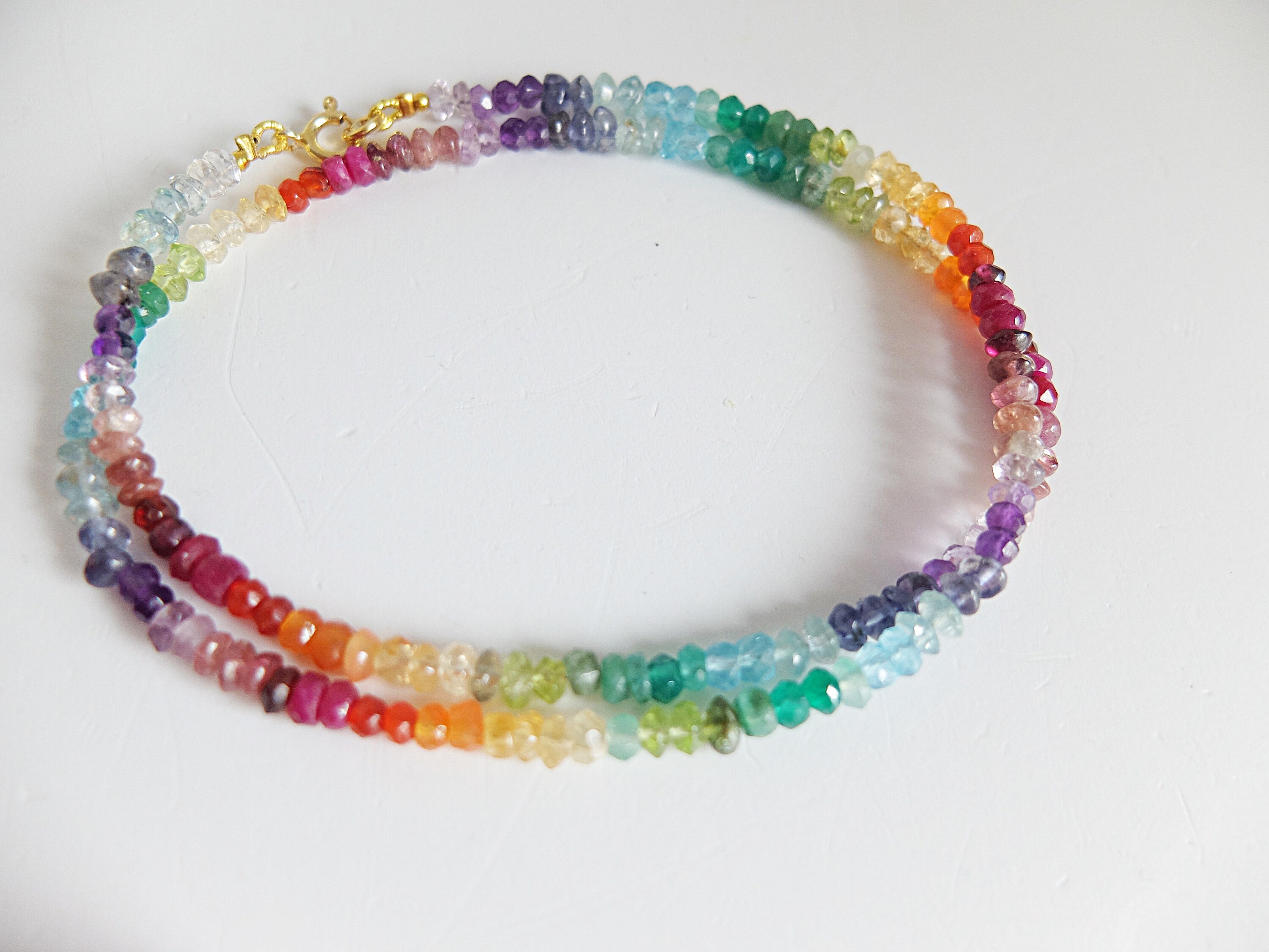 Multi gemstone rainbow necklace gold filled clasp | Etsy