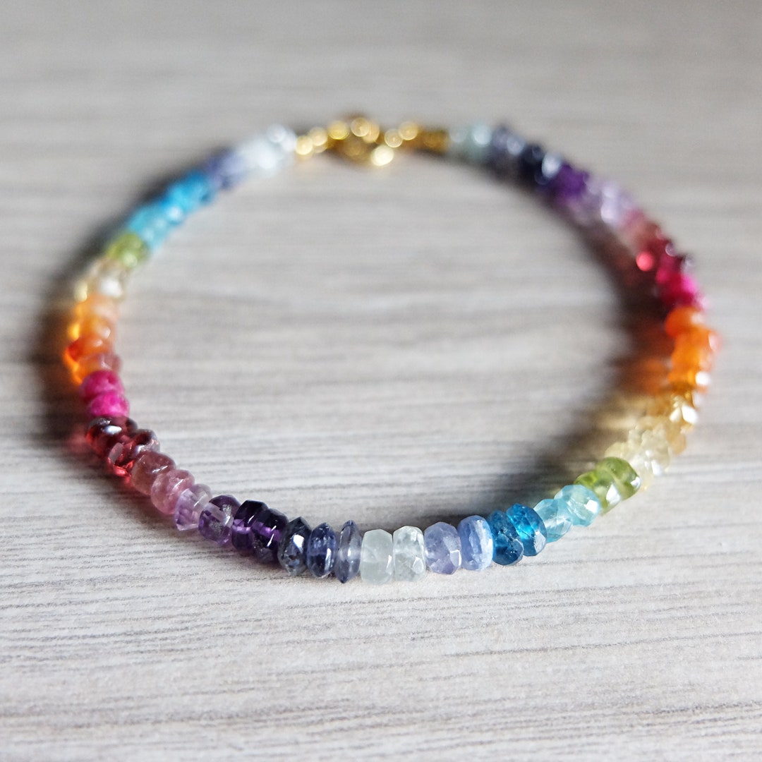 Rainbow Gemstone Bracelet, Shaded Vivid Color Bracelet - Etsy