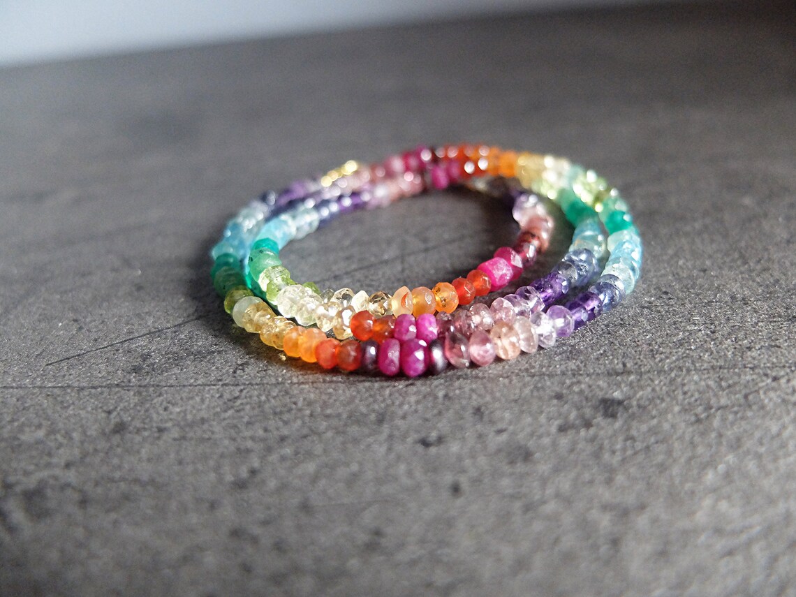 Multi gemstone rainbow necklace gold filled clasp | Etsy