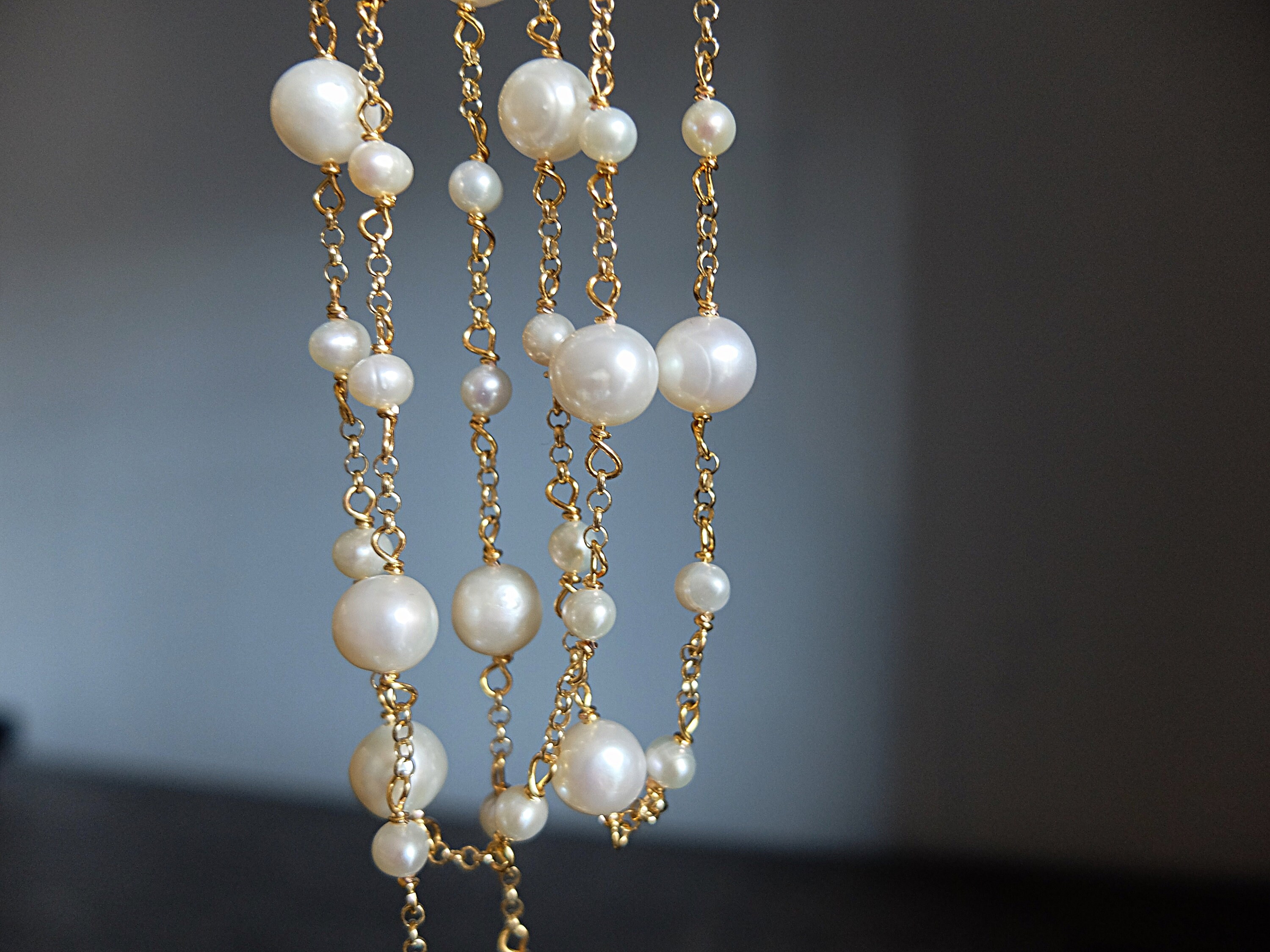 Long Pearl Necklace Gold Filled Chain | Etsy Canada