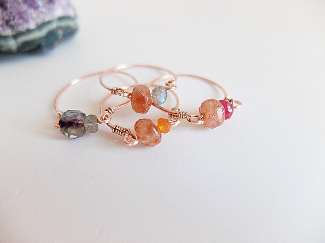 Copper Sunstone and Flourite Wired Ring - Etsy
