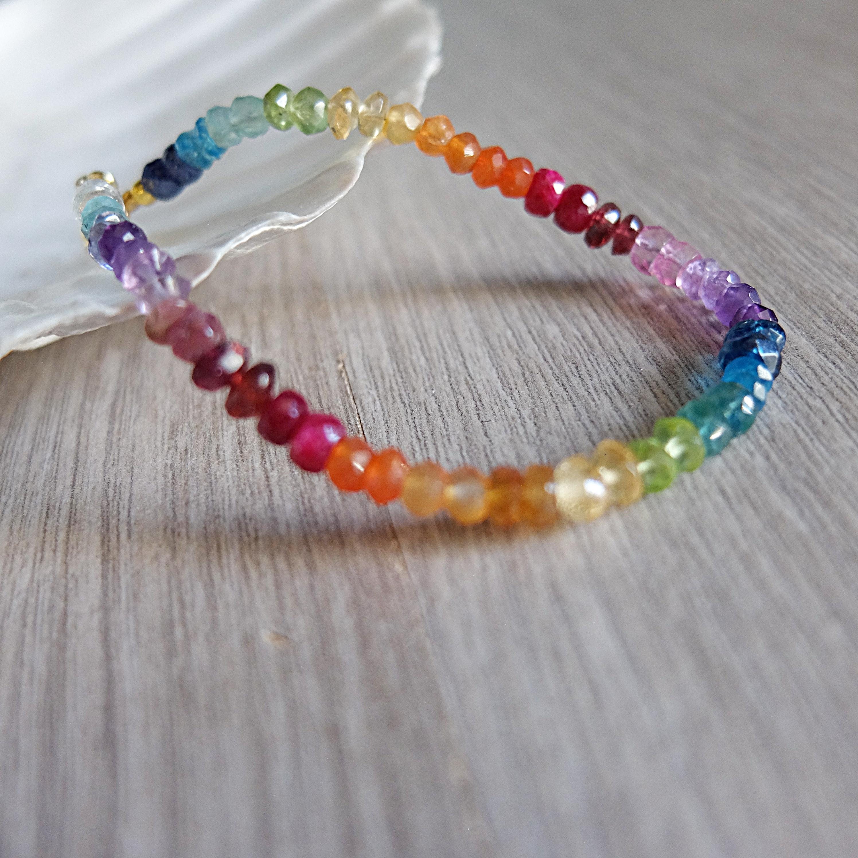 Rainbow Gemstone Bracelet, Shaded Vivid Color Bracelet - Etsy