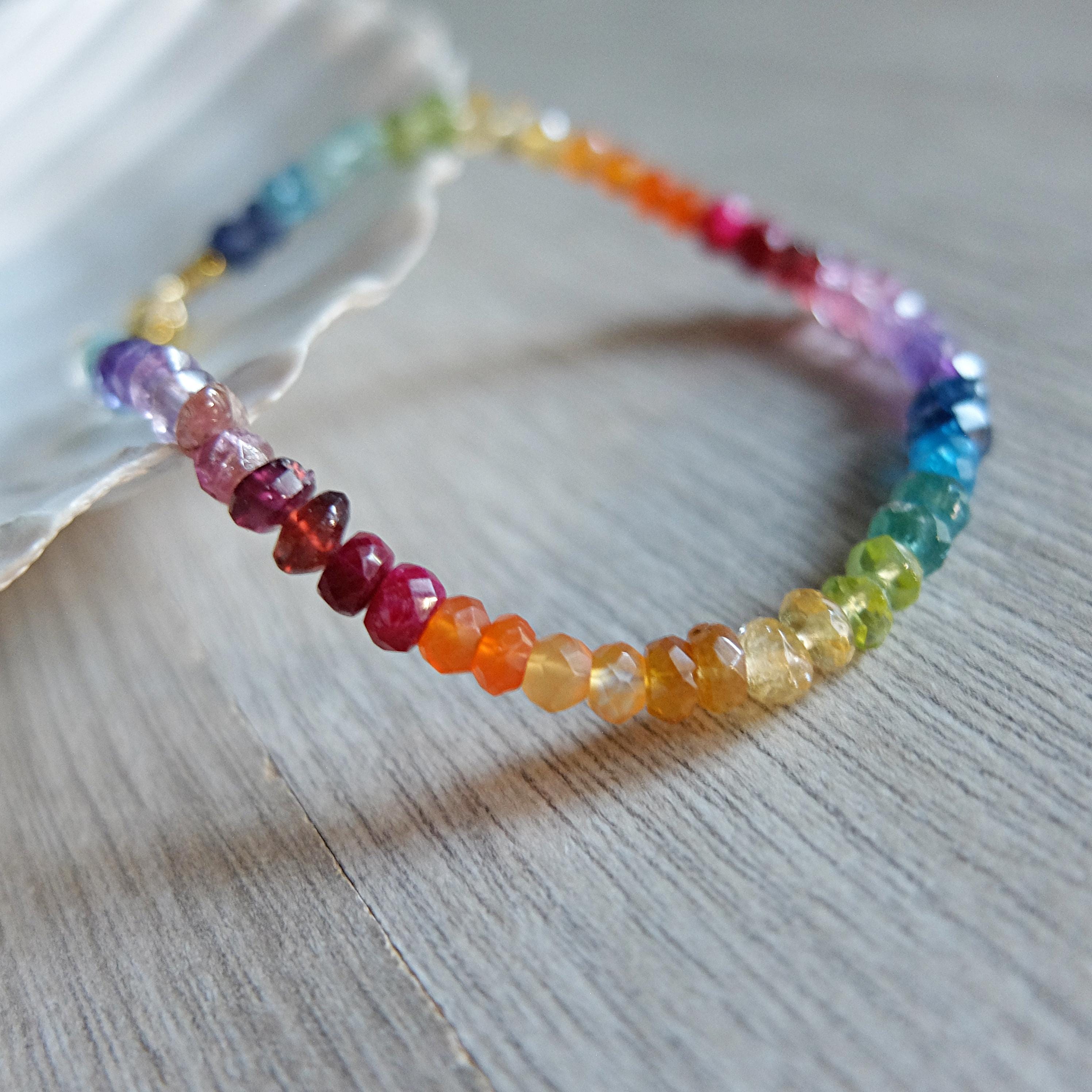 Rainbow Gemstone Bracelet, Shaded Vivid Color Bracelet - Etsy