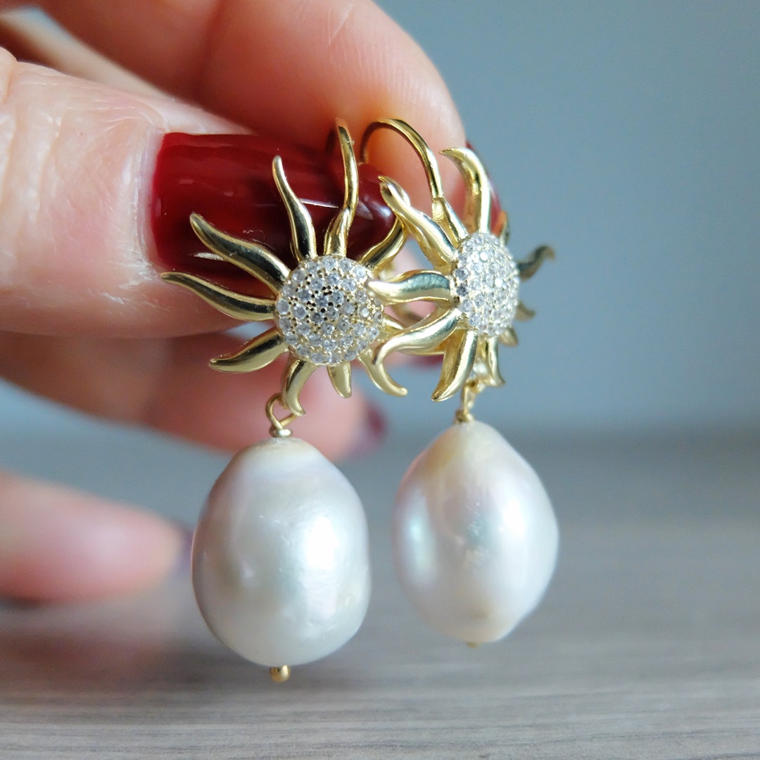 Flaming Sun Shape Baroque Pearl Earring, - Etsy