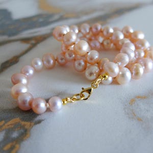 Freshwater Pink Pearl Necklace, Hand Knotted Pearl Necklace - Etsy