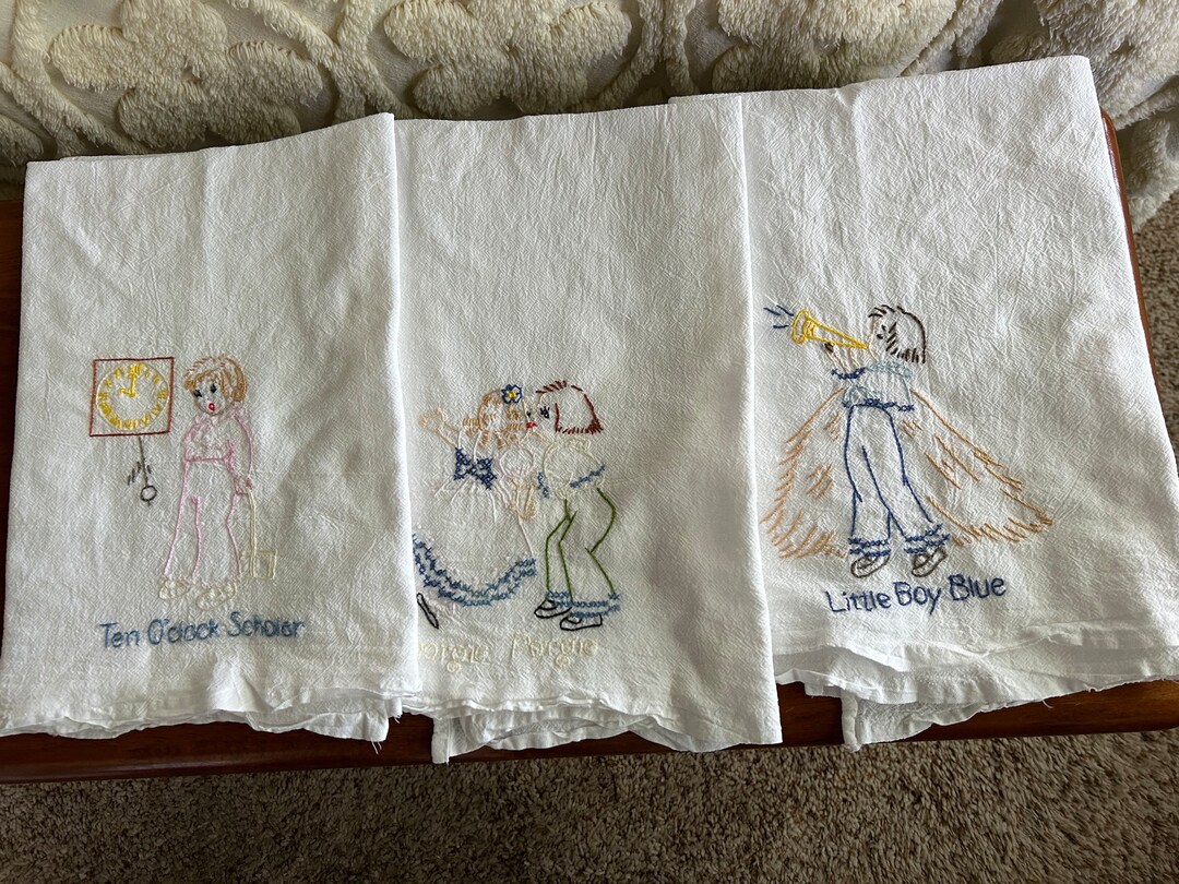 3 Nursery Rhyme Embroidered Tea Towels - Etsy