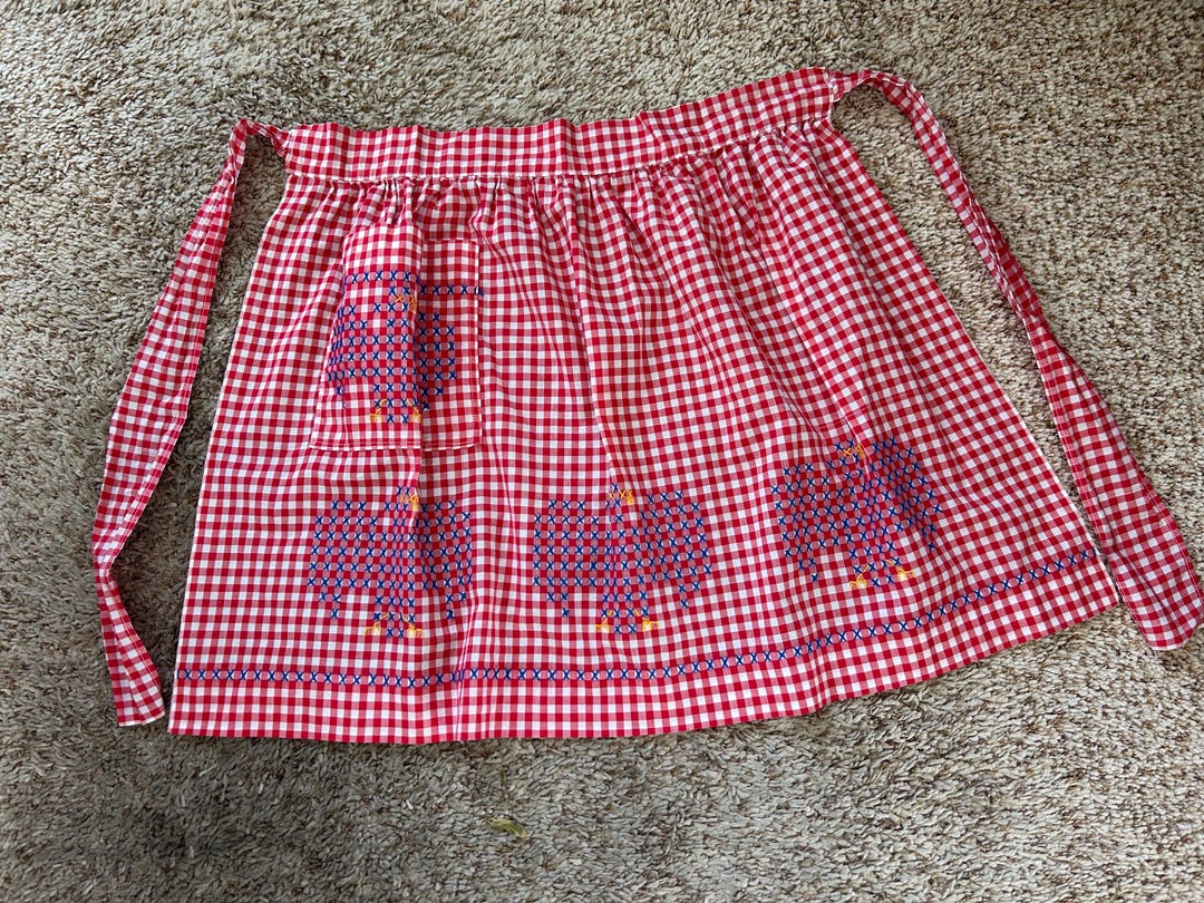 Vintage Red Gingham Check Half Apron - Etsy