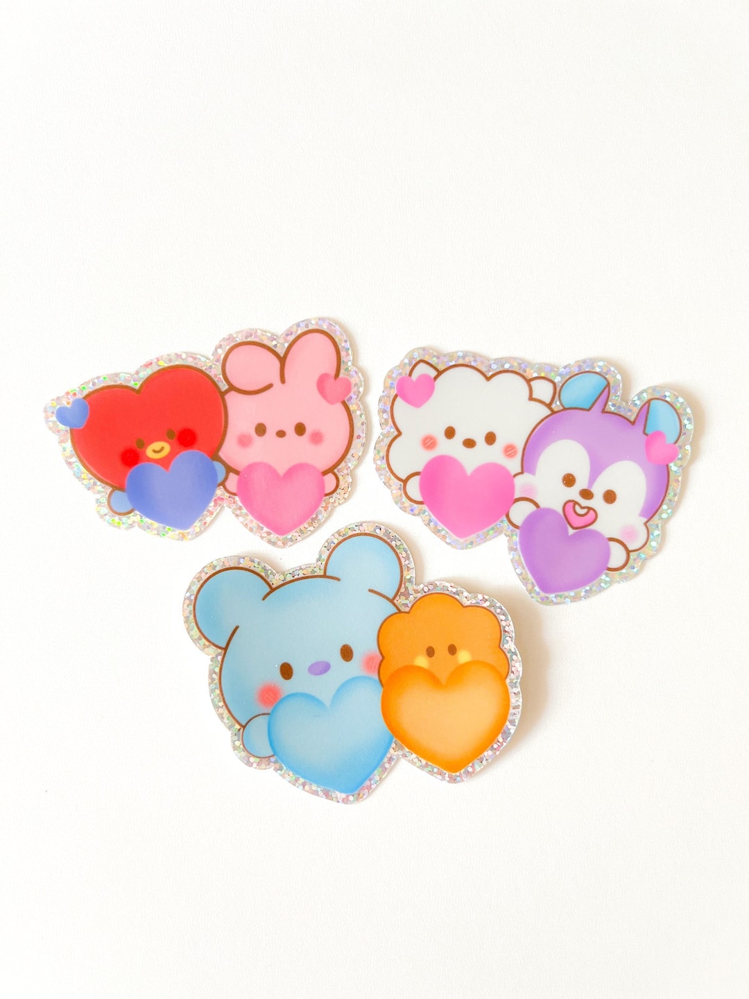 Kawaii Heart Duo Glitter Sticker - Etsy
