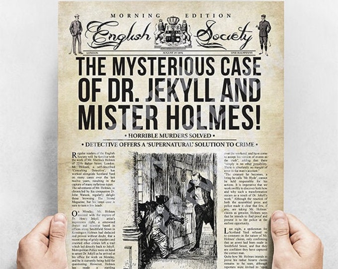 Sherlock Holmes Retro Newspaper Style Poster Holmes Vs Jekyll & Hyde - Etsy