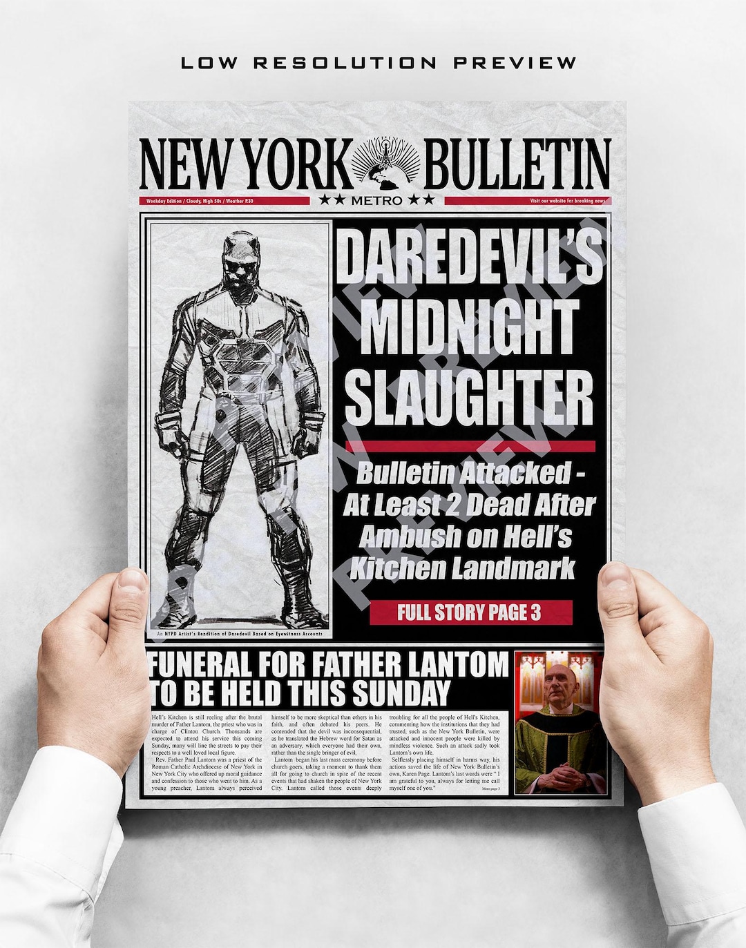 Daredevil Newspaper Poster – New York Bulletin Front Page Art - Etsy