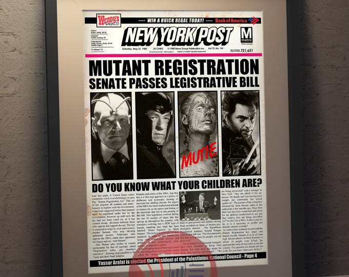 Mutant Registration X-men Faux Newspaper Frontpage - Etsy