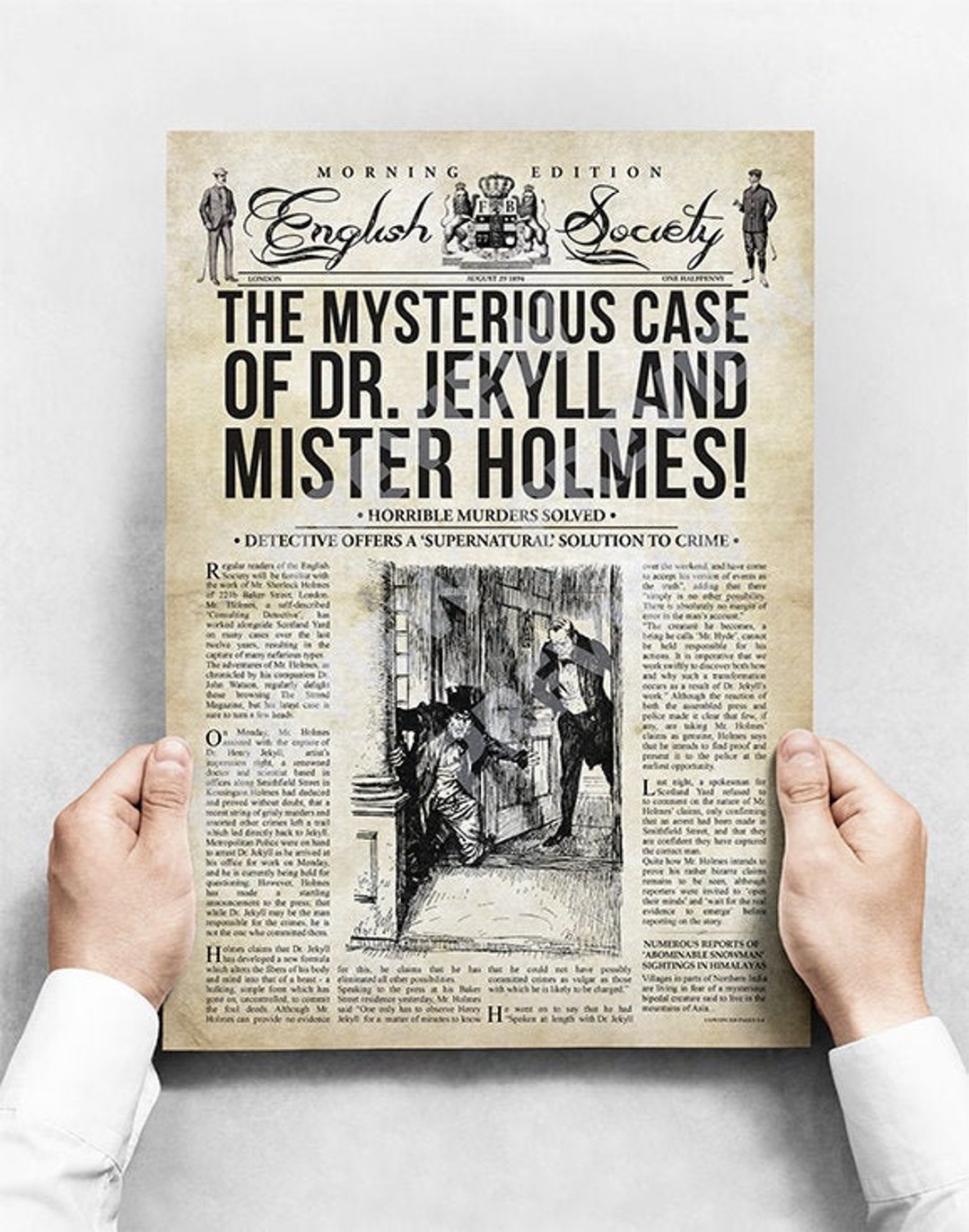 Sherlock Holmes Retro Newspaper Style Poster - Holmes Vs Jekyll & Hyde ...