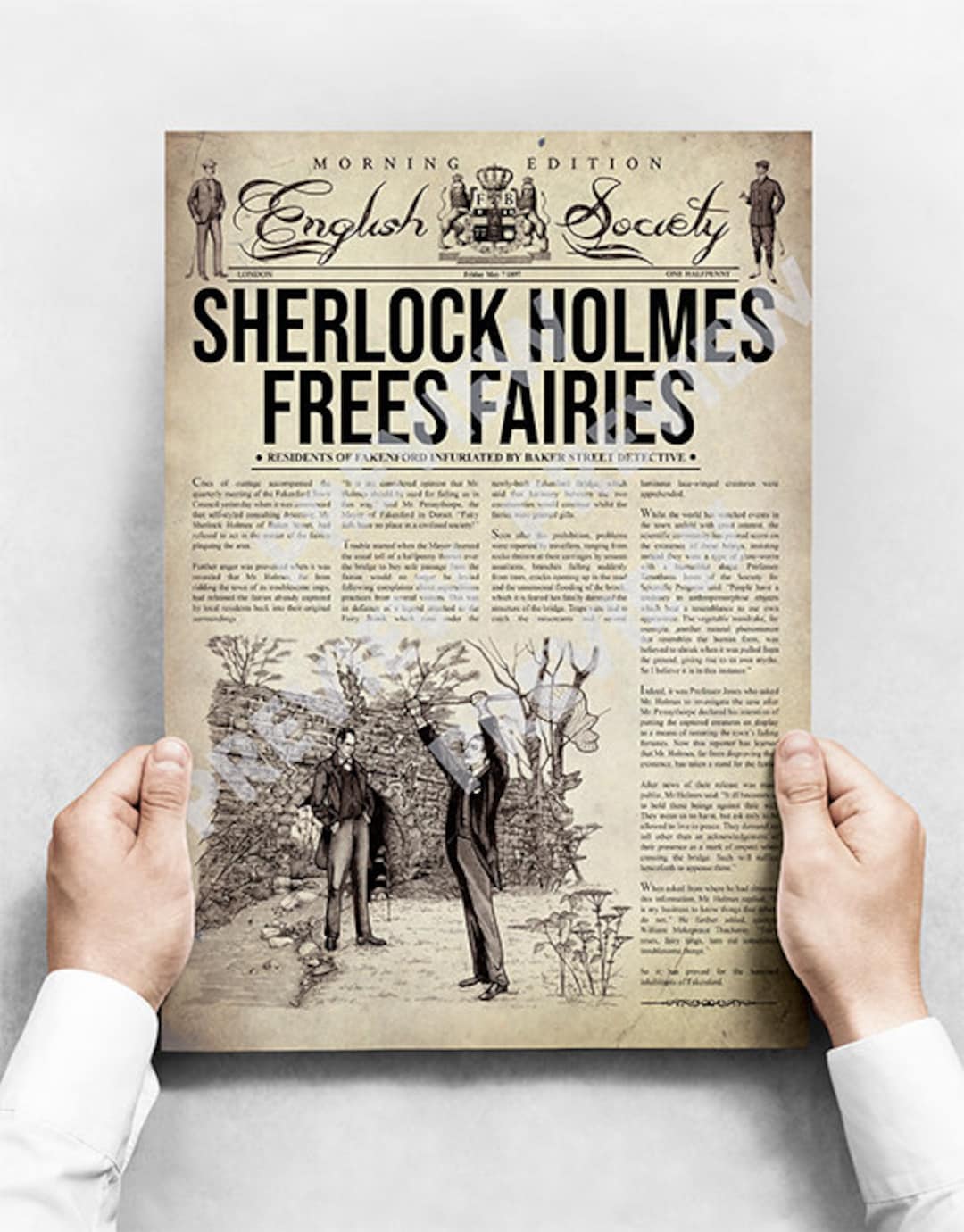 Sherlock Holmes Frees Fairies - Old Style Newspaper Poster Print - Etsy