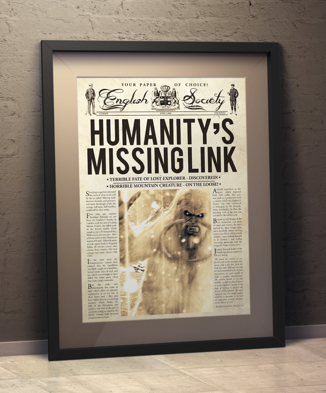 Yeti - Humanity's Missing Link Original Newspaper - Etsy