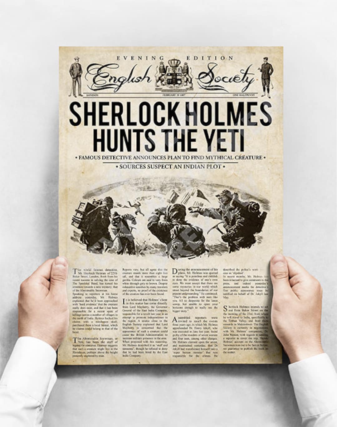 Sherlock Holmes Retro Newspaper Style Poster Print - Holmes Hunts the ...