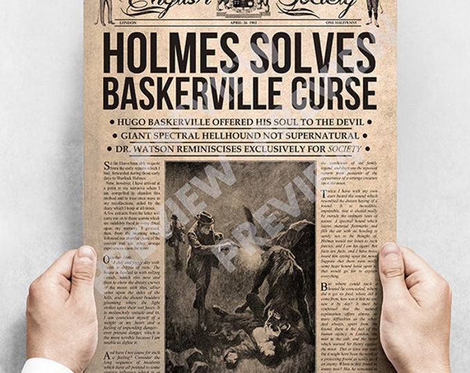 Sherlock Holmes Retro Newspaper the Hound of the Baskervilles A3 Poster ...