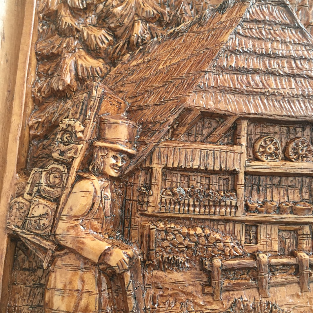 Vintage 9x12 Wood Carved Relief Wall Hanging Picture Carving Art Europe ...