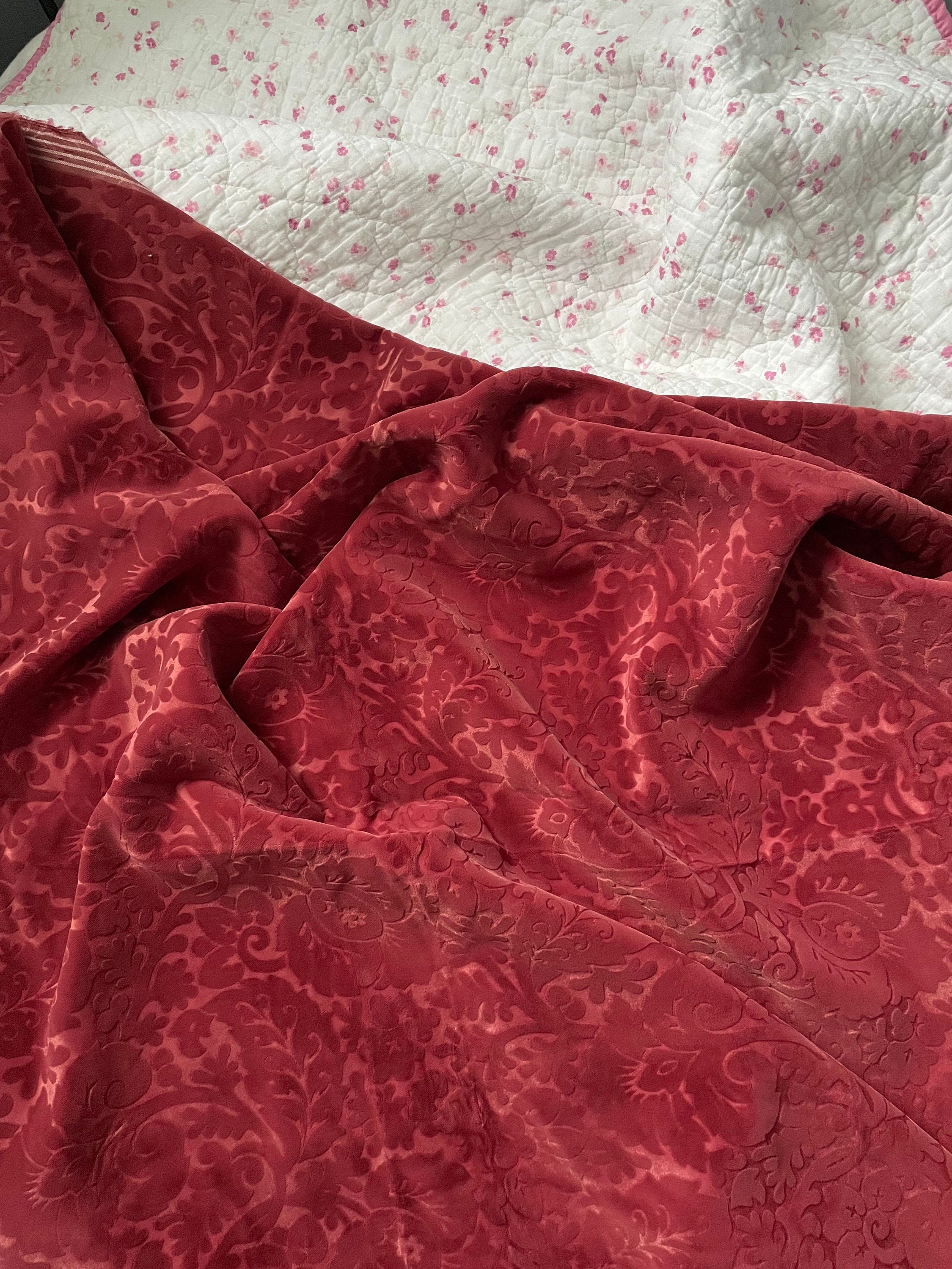 Vintage 46x 62 Burgundy Raised Velvet Floral Fabric Upholstery Pillows ...