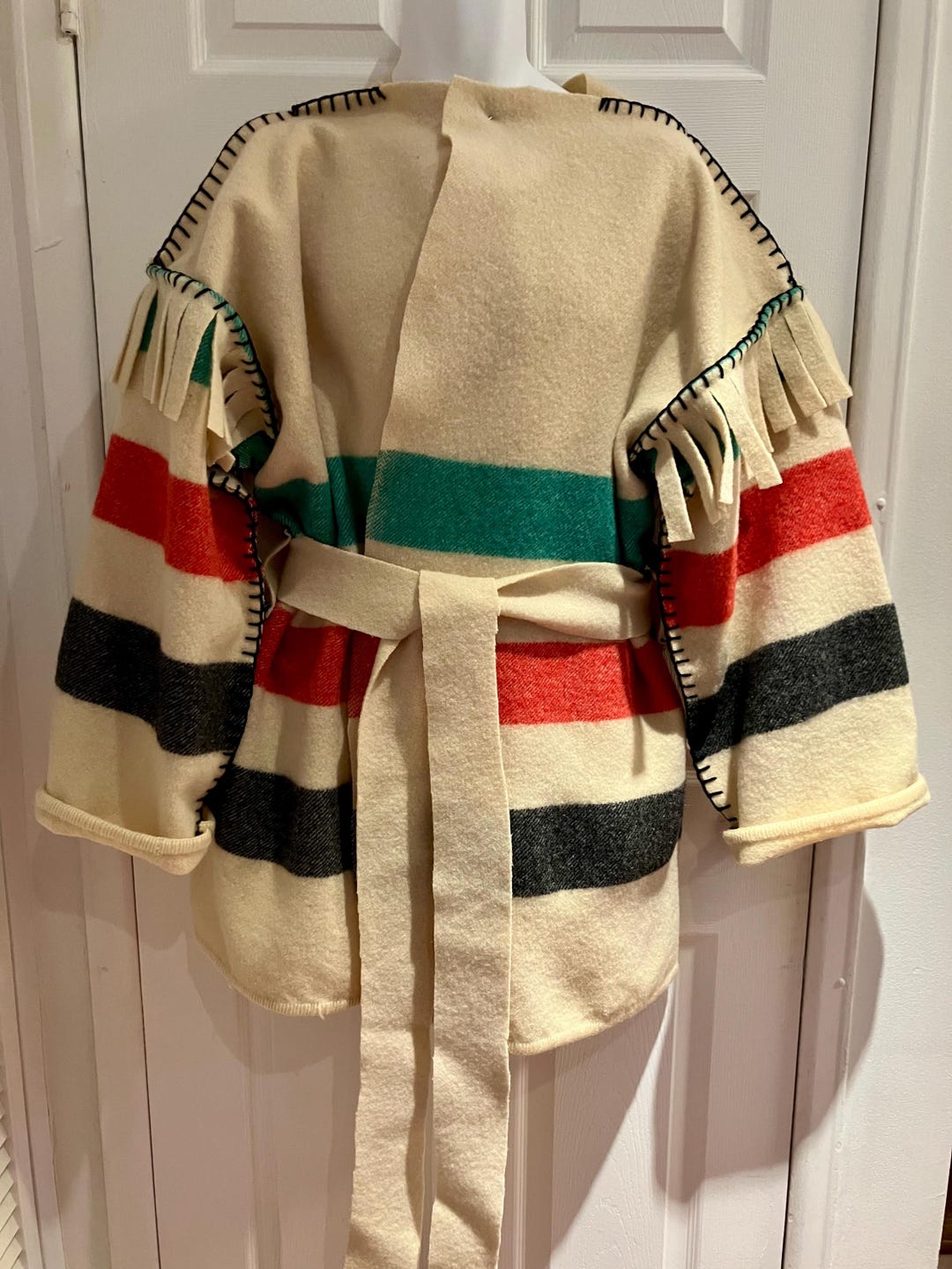 XL Multistripe Black Powder Mountain Man Capote Coat Jacket Red Yellow ...