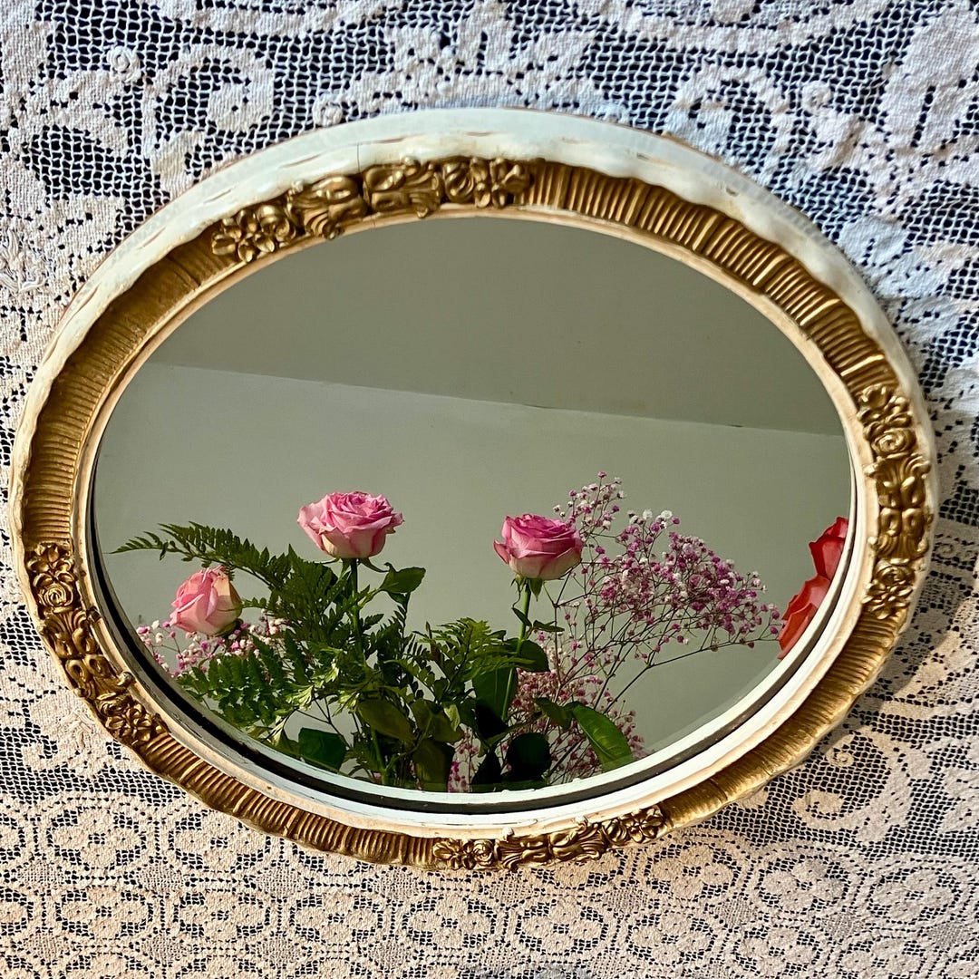 Midcentury Wood Gold Gilt Italian Round Walk Mirror Vintage 1960s ...