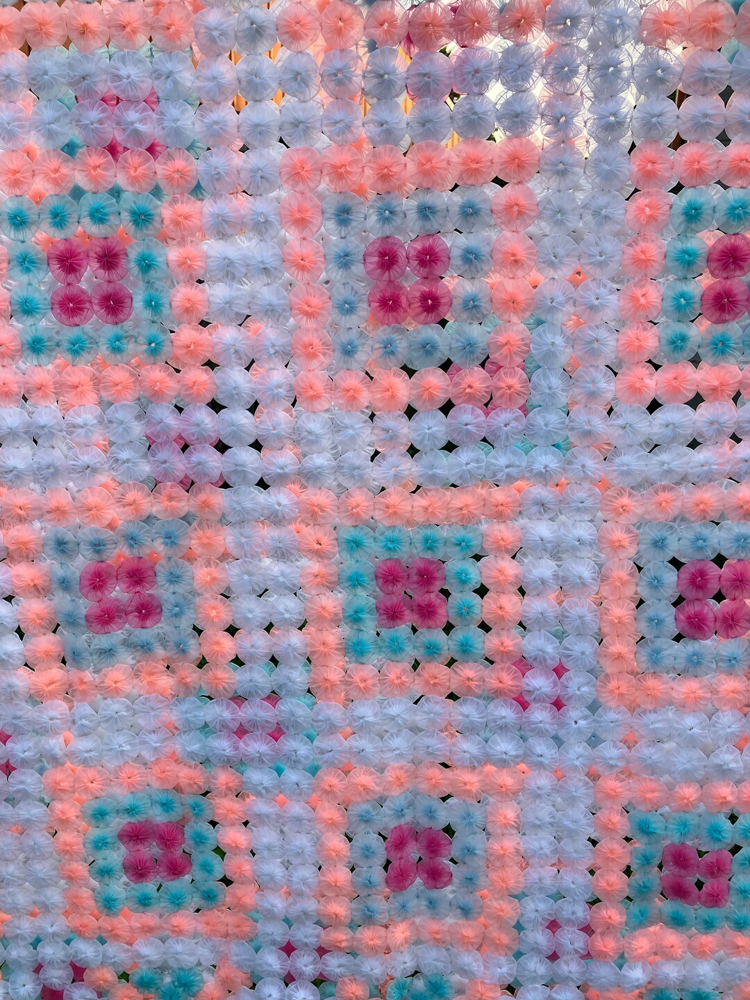 Vintage Unique Sheer Yoyo Quilt Top Coverlet Handmade 60”x90” Bedspread ...