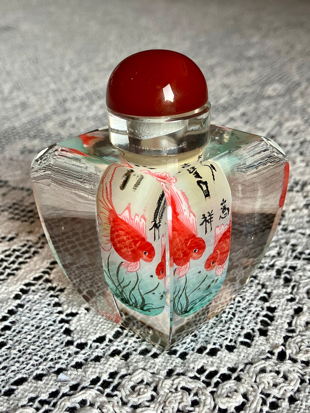 Vintage Reverse Painted Perfume Glass Bottle Snuff Chinese Fish Chinese ...