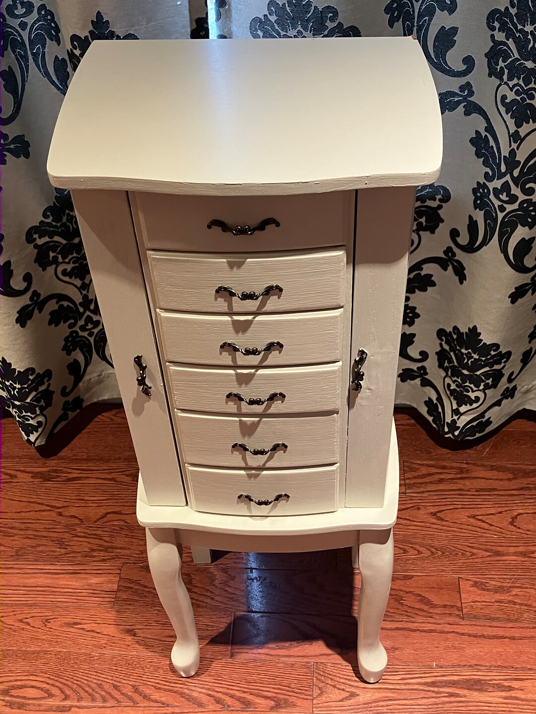 Vintage Jewelry Case Box Stand Jewellery Cabinet Drawers White Painted ...