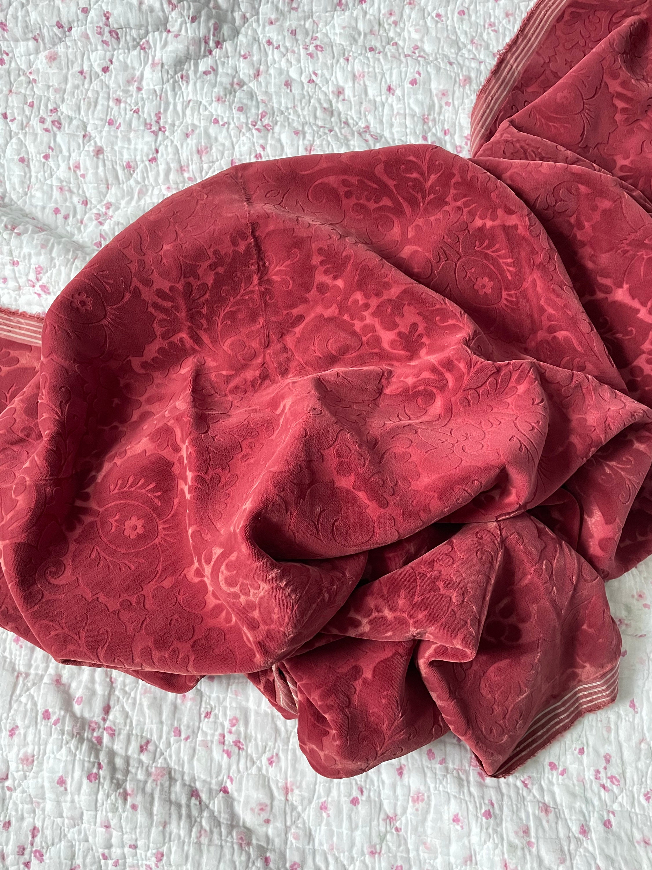 Vintage 46x 62 Burgundy Raised Velvet Floral Fabric Upholstery Pillows ...
