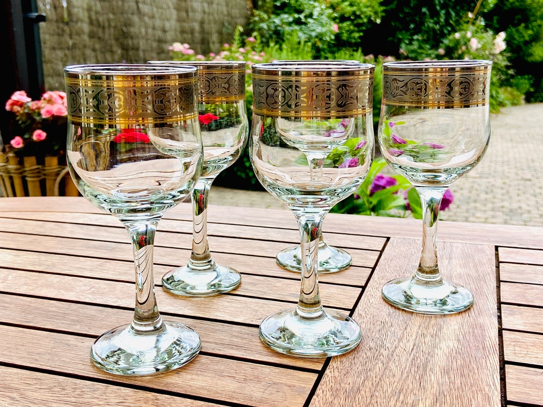 Gold Rim Italian Wine or Cocktail Glasses, Fratelli Fumo Glasses, Set ...