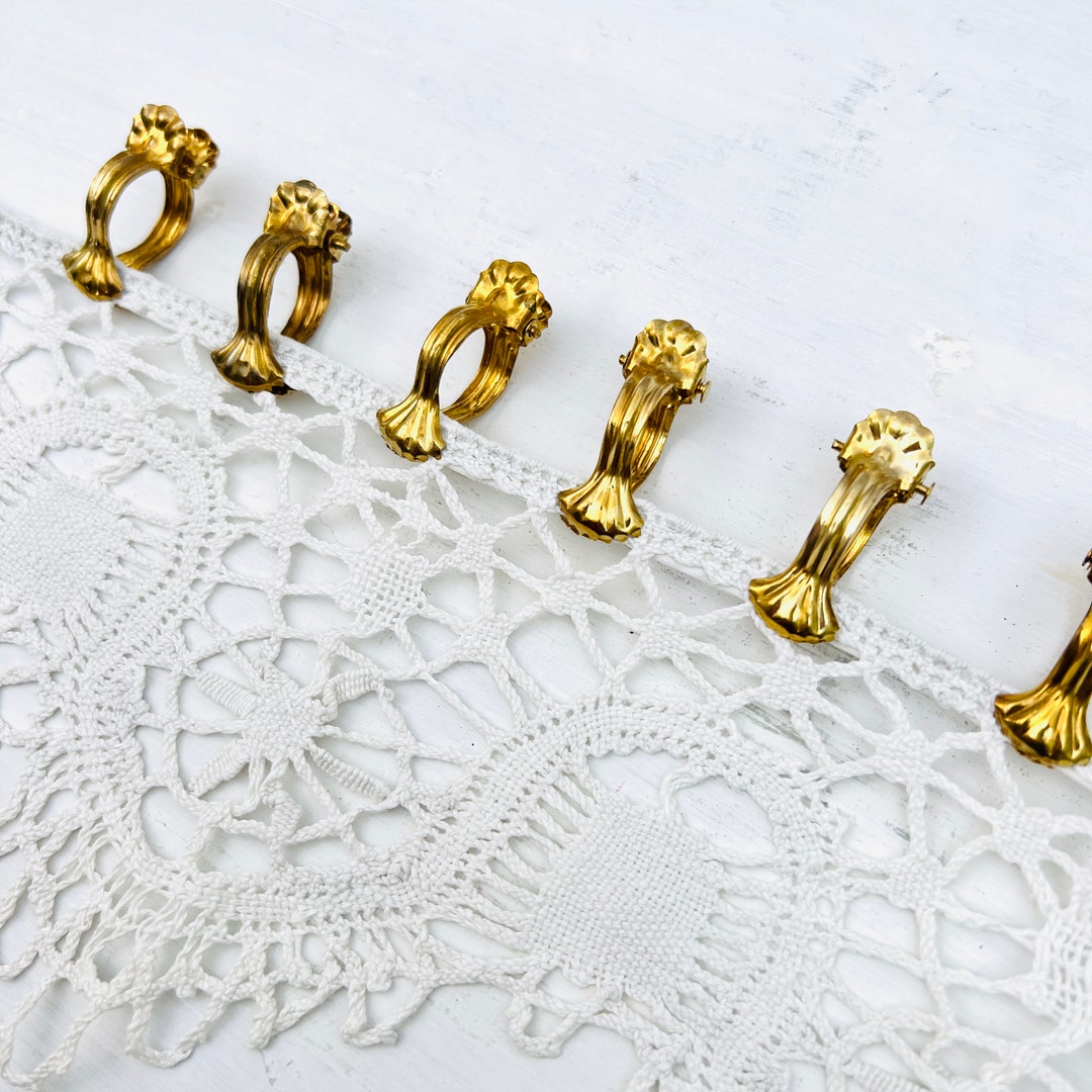 Vintage French Brass Tone Café Curtain Clips, Set of 10 Curtain Rod ...