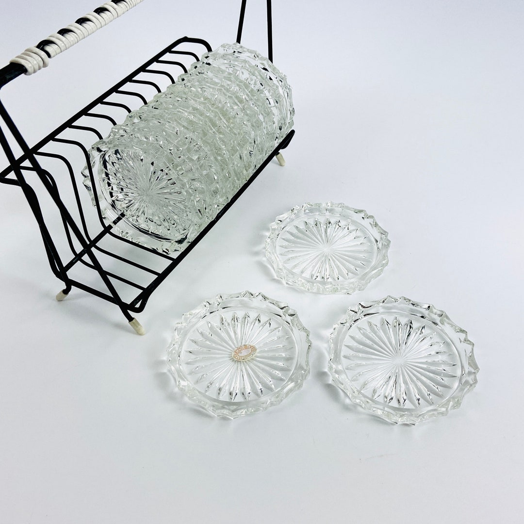 Vintage Caddy With 12 Cut Glass Coasters 1950s Mid Century Bar ...