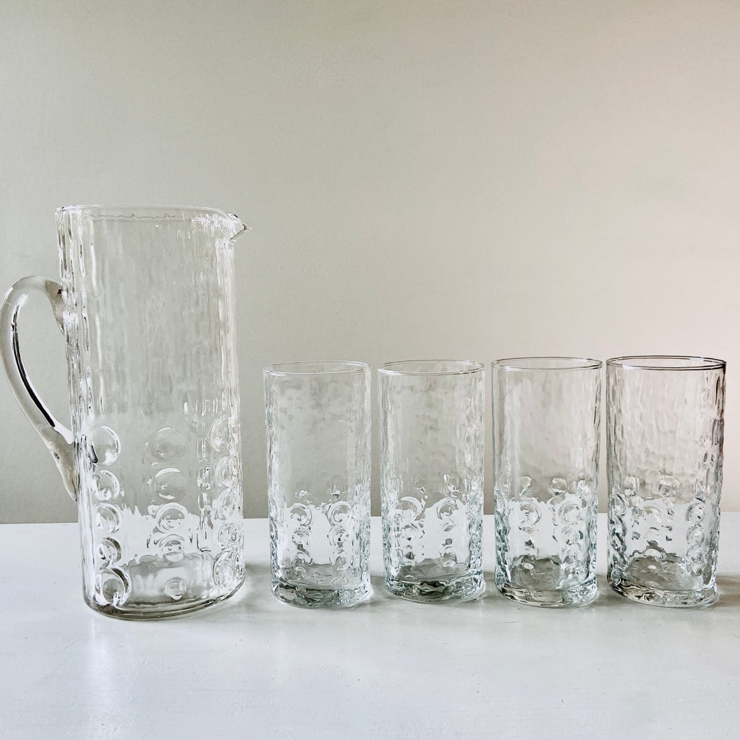 Bubble Glass Set of Cocktail Pitcher and 7 Highball Glasses, 1970s ...