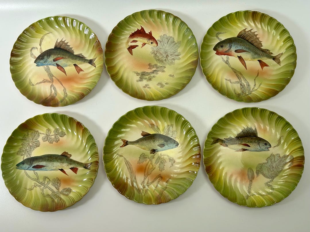 Antique Wall Plates With Hand Painted Fish by Mehlem Bonn Germany ...