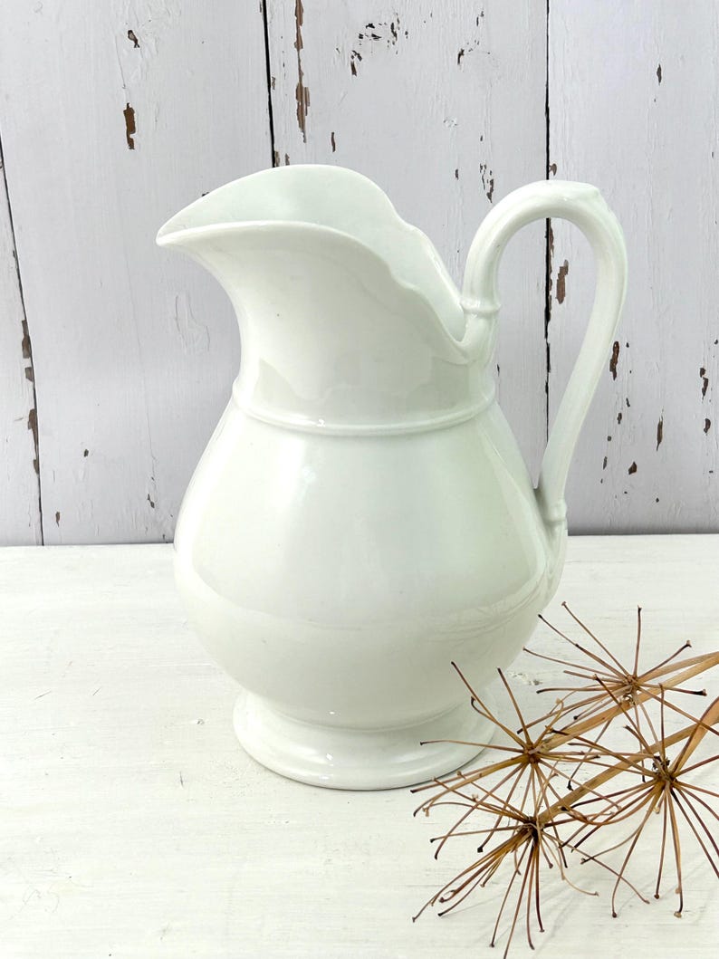 White Ironstone Pitcher, Large Empire Style Water Jug, 1890s - Etsy