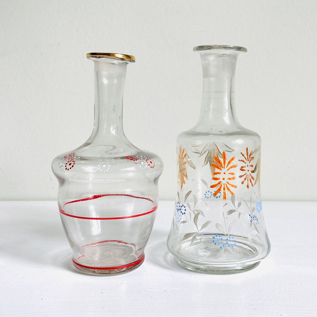 Antique Liqueur Decanters With Painted Decoration Set of 2 Charming ...