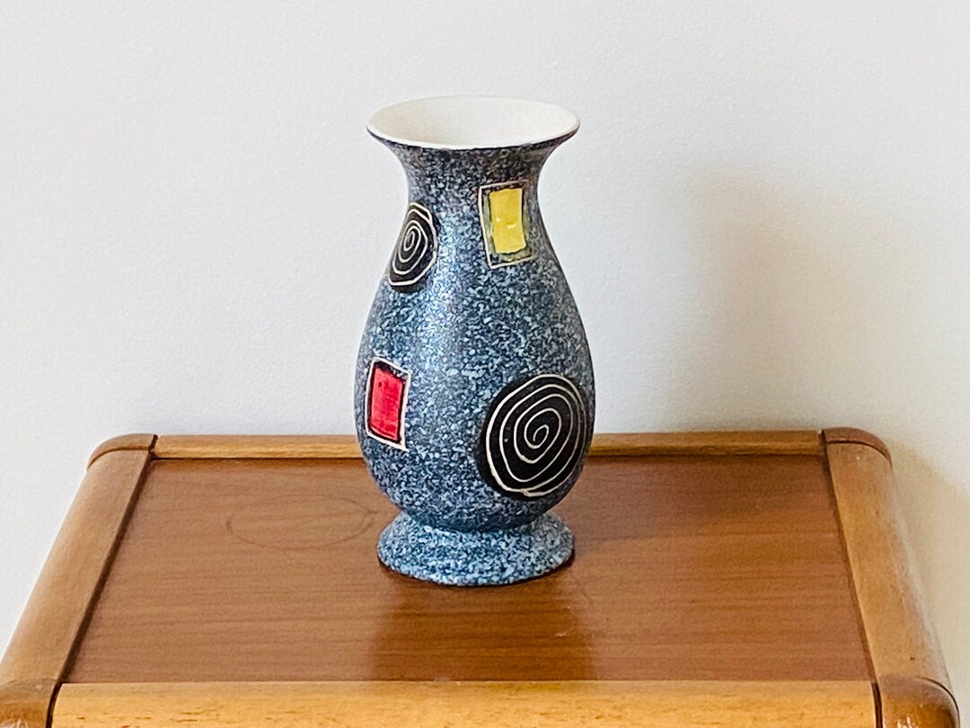 1960s Design Vase by Scheurich Germany, Black and White With Abstract ...