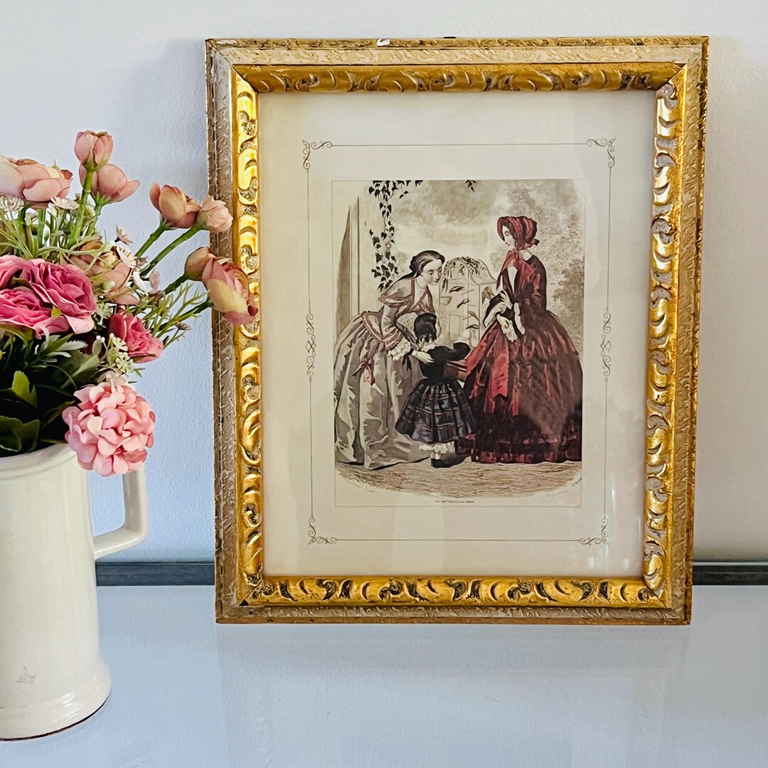 Antique Hand-colored Fashion Print: Victorian Crinoline Dresses in ...