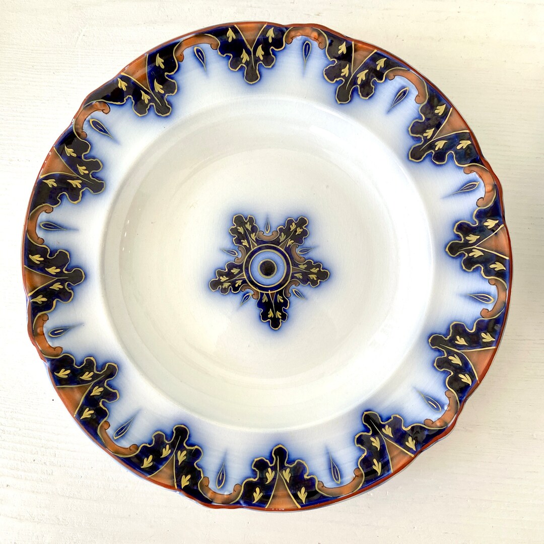 Antique Dinner Plates, Set of 8 Flow Blue Plates, Ca 1850 Cauldon ...