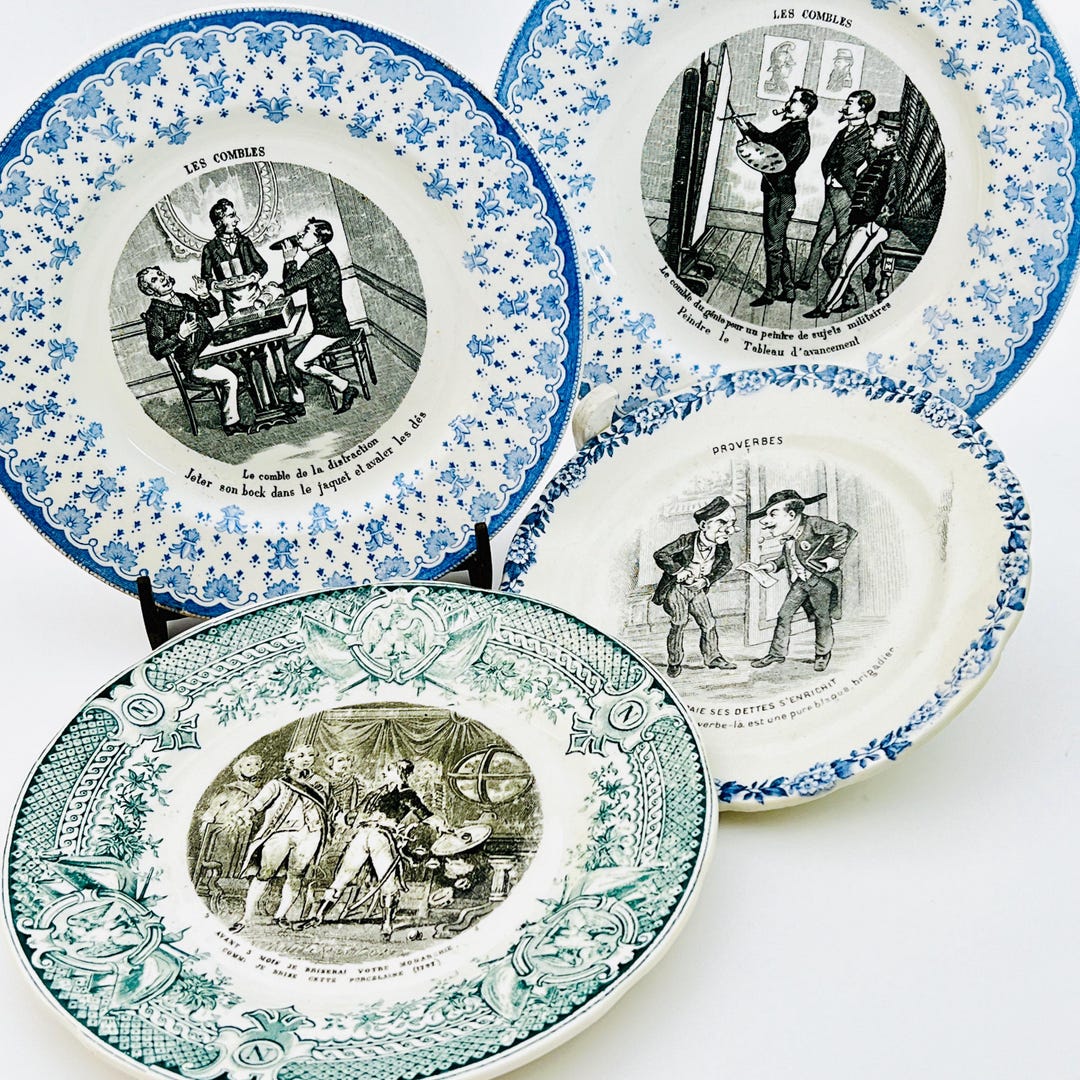 Collectible Antique French Plates Set of 4, 19th Century Transferware ...