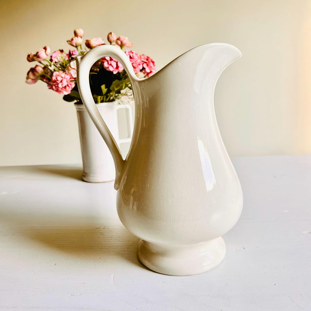 Antique White Ironstone Pitcher, Large White Water Pitcher - Etsy