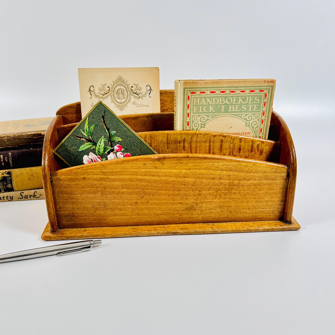Vintage Wood Letter Holder, Art Deco Style Letter Rack, Desk Accessory ...